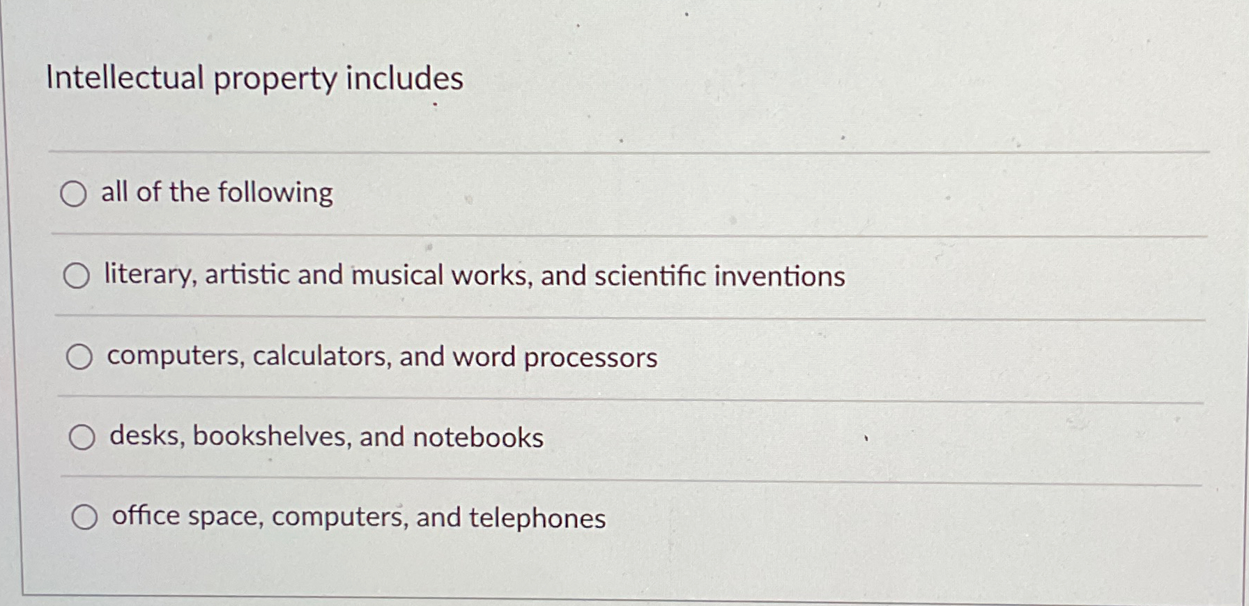 Solved Intellectual property includesq,all of the | Chegg.com