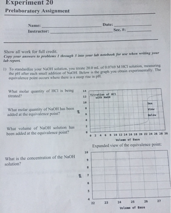 Solved Experiment 20 Prelaboratory Assignment Name: | Chegg.com