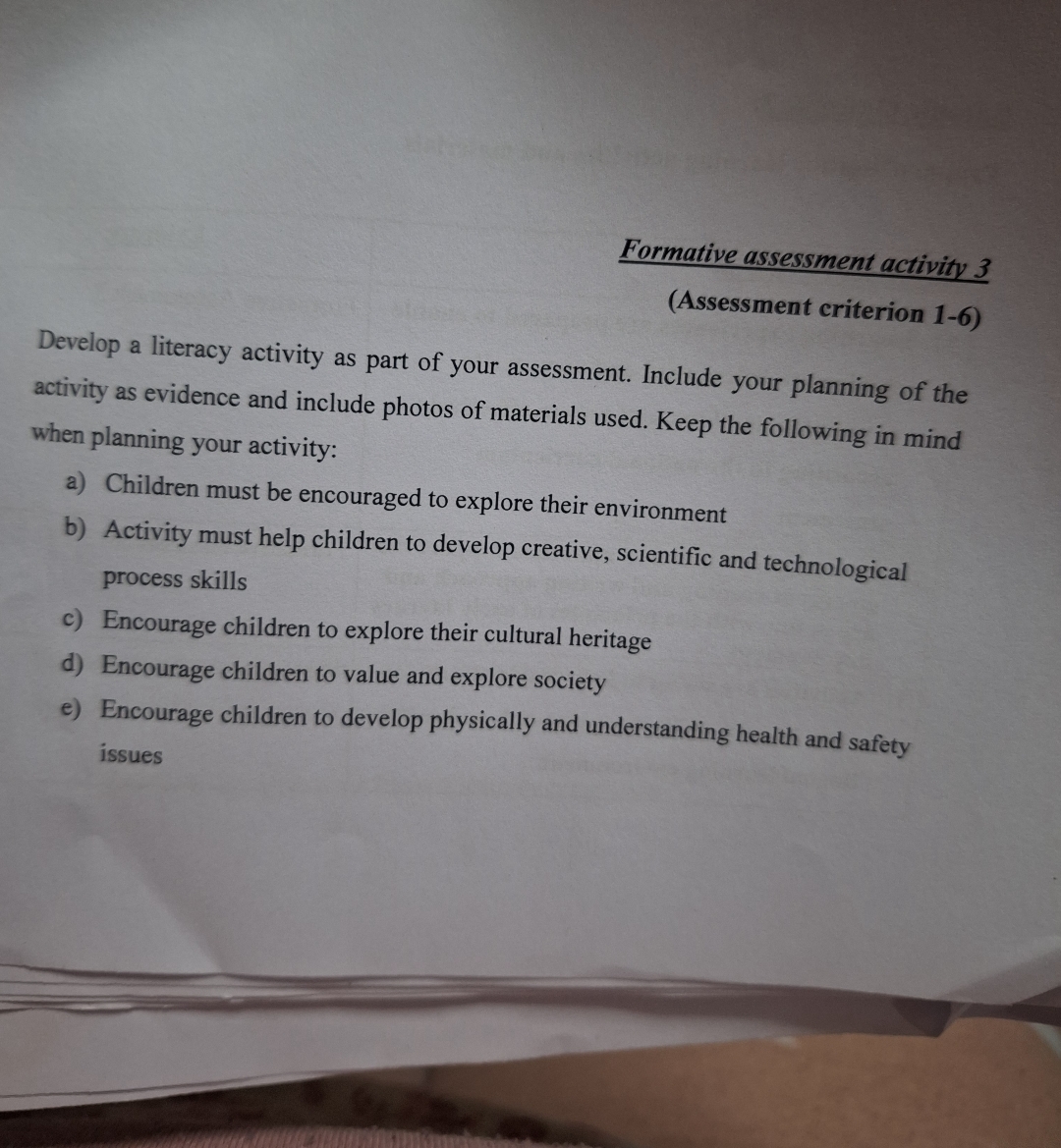 Formative assessment activity 3(Assessment criterion | Chegg.com