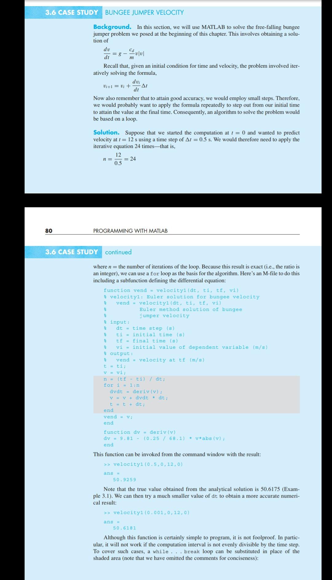 Solved 3.6 CASE STUDY BUNGEE JUMPER VELOCITY Background. In | Chegg.com