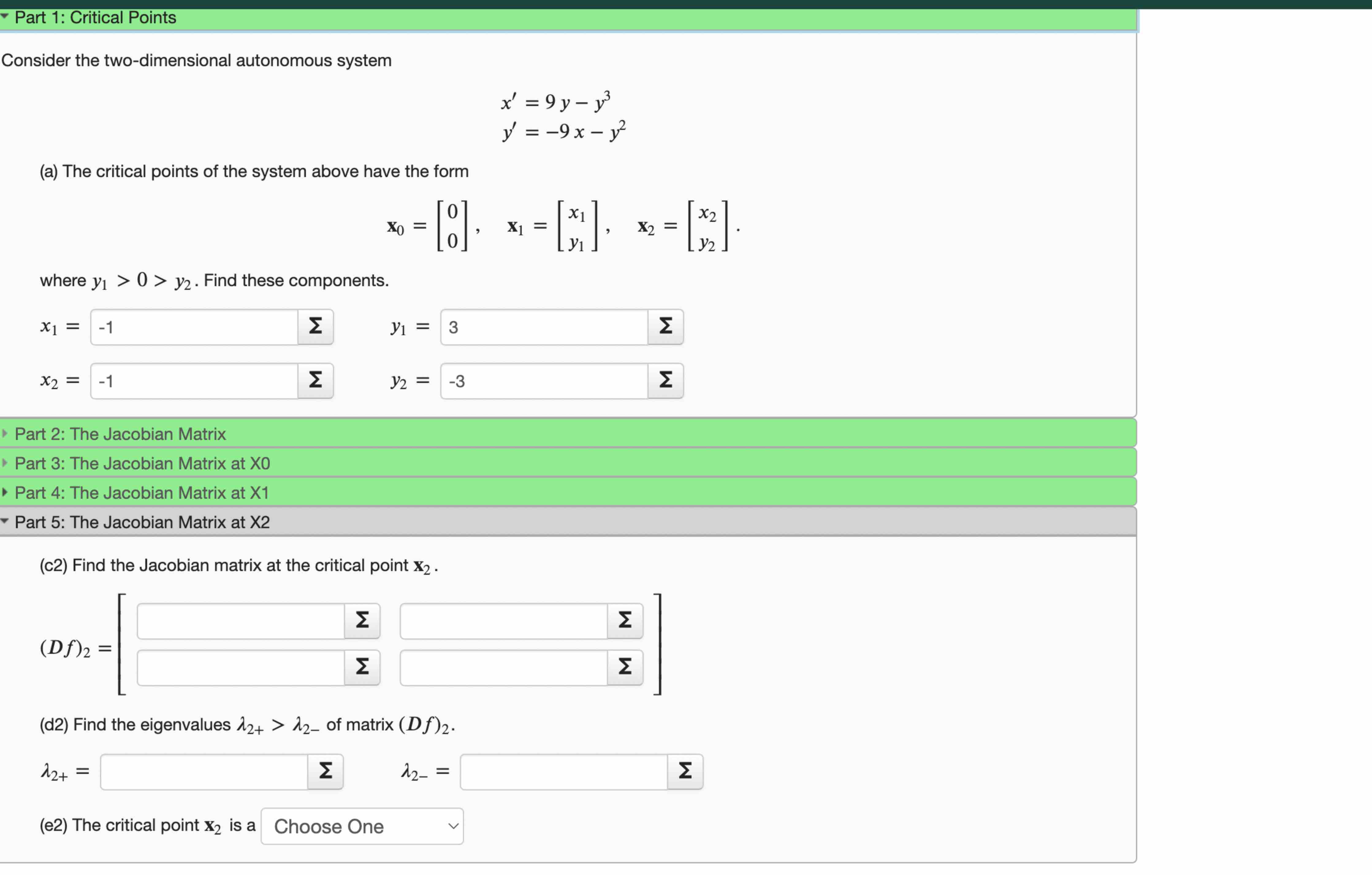 Part 1: Critical PointsConsider the two-dimensional | Chegg.com