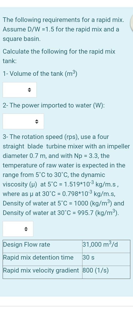 Solved The following requirements for a rapid mix. Assume | Chegg.com