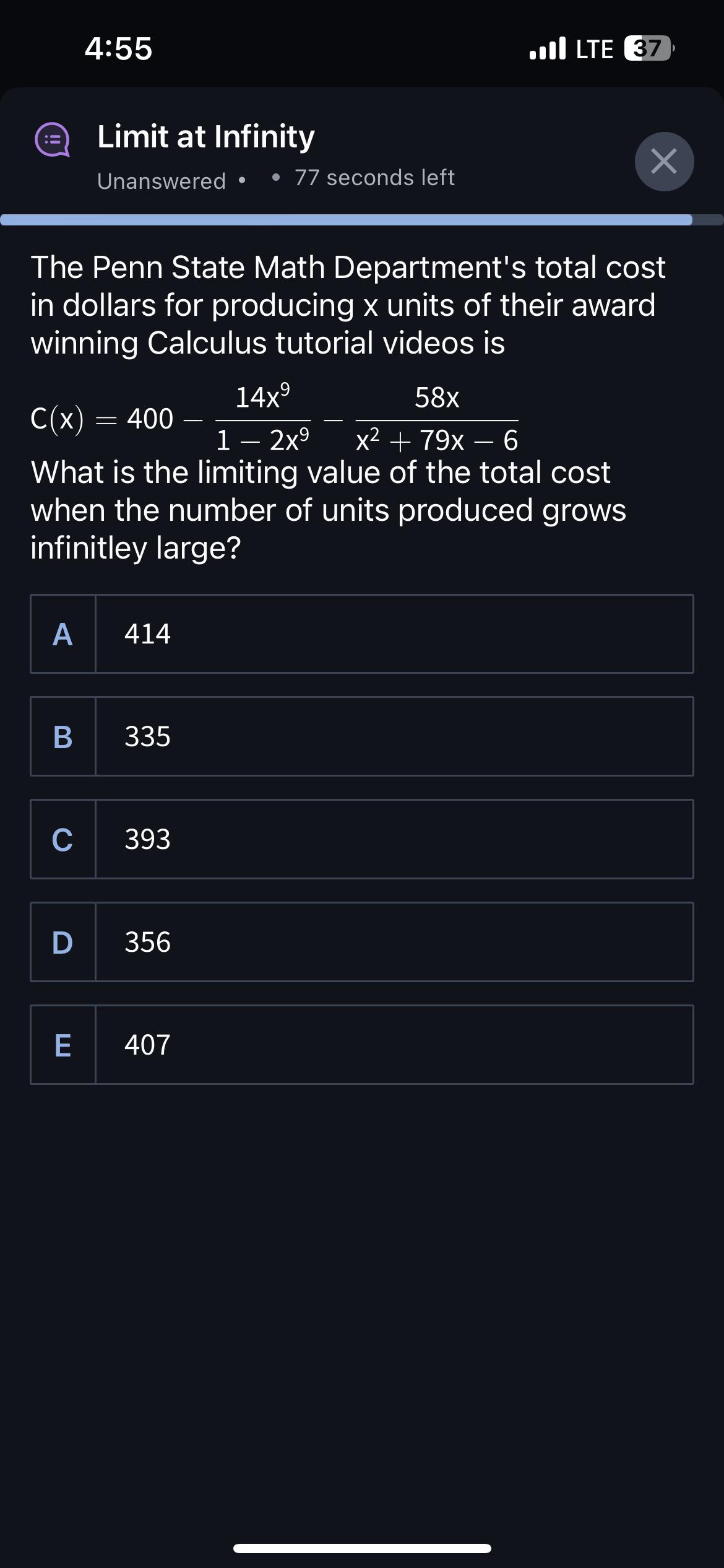 Solved 4:55.1ll LTE 37() ﻿Limit at InfinityUnanswered - 77 | Chegg.com