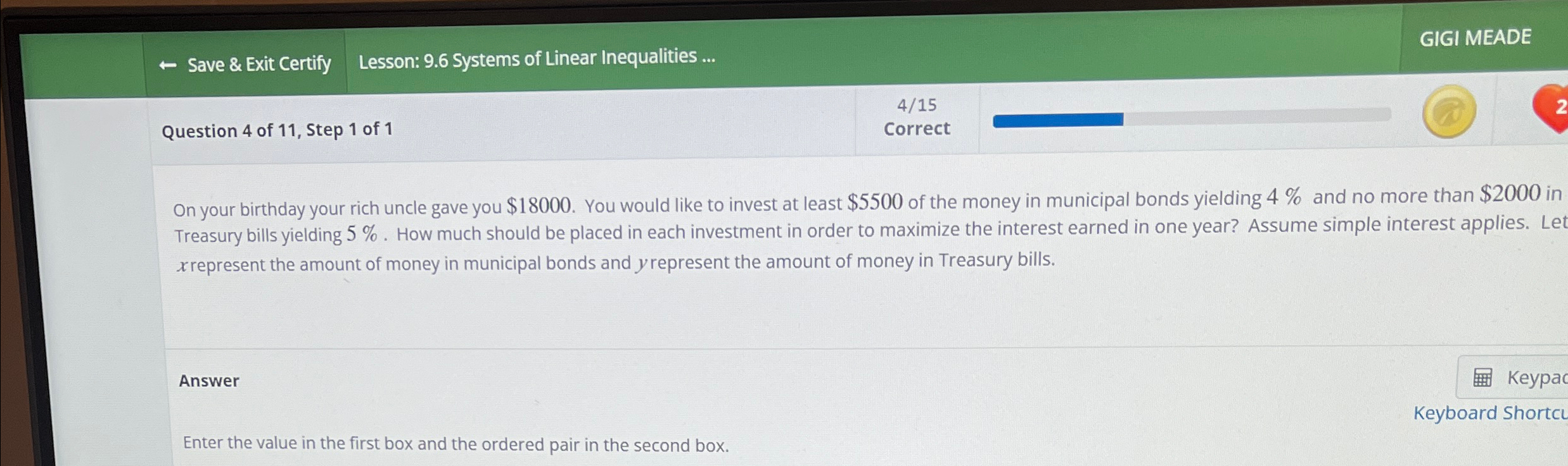 Solved Save & Exit CertifyLesson: 9.6 ﻿Systems of Linear | Chegg.com