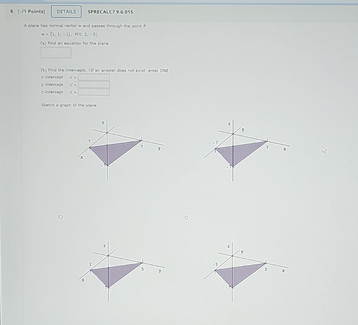 Solved A plane has normal vector n and passes through the | Chegg.com