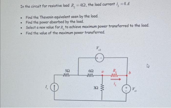 Solved In the circuit for resistive load RL=4Ω, the load | Chegg.com