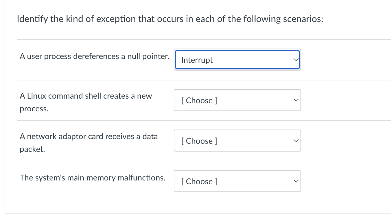 Solved Identify the kind of exception that occurs in each of | Chegg.com