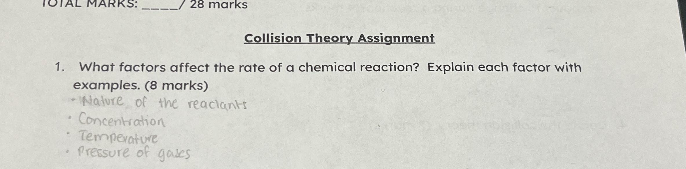 Solved Collision Theory AssignmentWhat factors affect the | Chegg.com