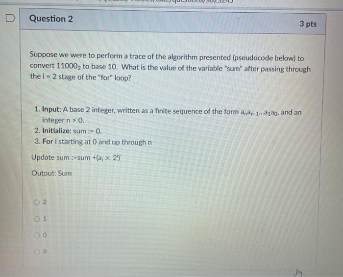 Solved Question 2 3 pts Suppose we were to perform a trace | Chegg.com