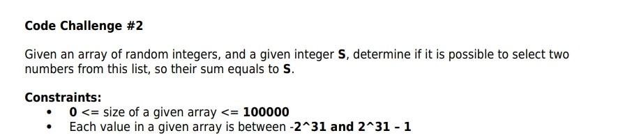 Solved Code Challenge \#2 Given an array of random integers, | Chegg.com