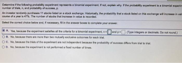 Solved Determine if the following probability experiment | Chegg.com