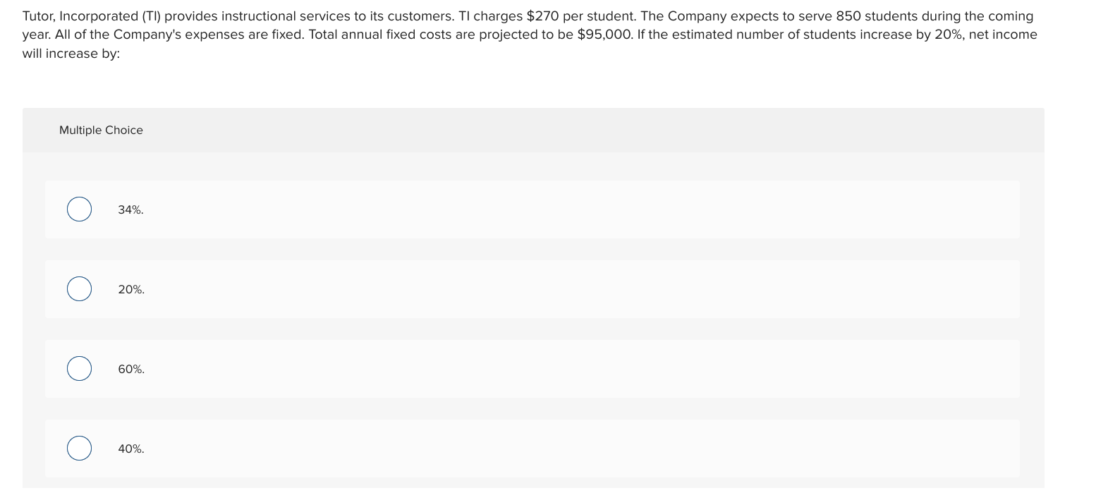 Solved Tutor, Incorporated (TI) ﻿provides instructional | Chegg.com