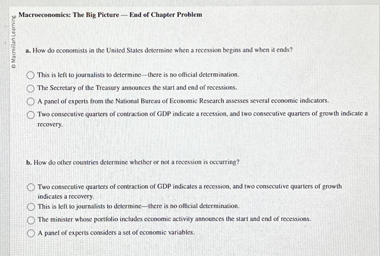 Solved Macroeconomics: The Big Picture - ﻿End of Chapter | Chegg.com