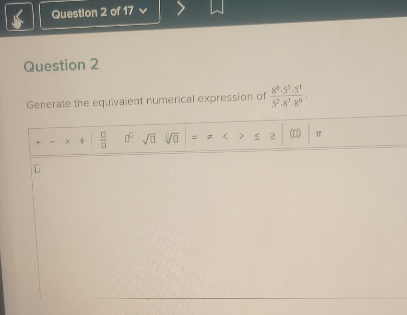Solved Generate the equivalent numerical expression of | Chegg.com