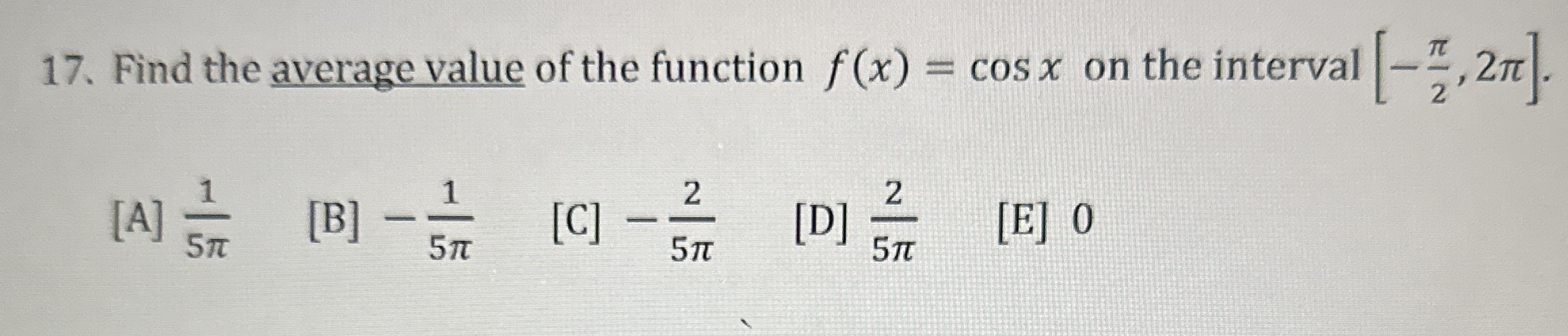 Solved Find the average value of the function f(x)=cosx ﻿on | Chegg.com