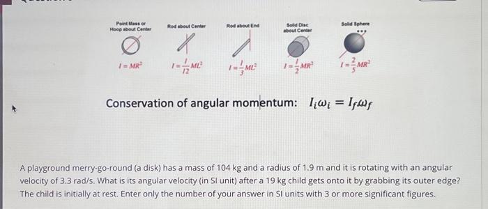 Solved Conservation of angular momentum: Iiωi=Ifωf A | Chegg.com