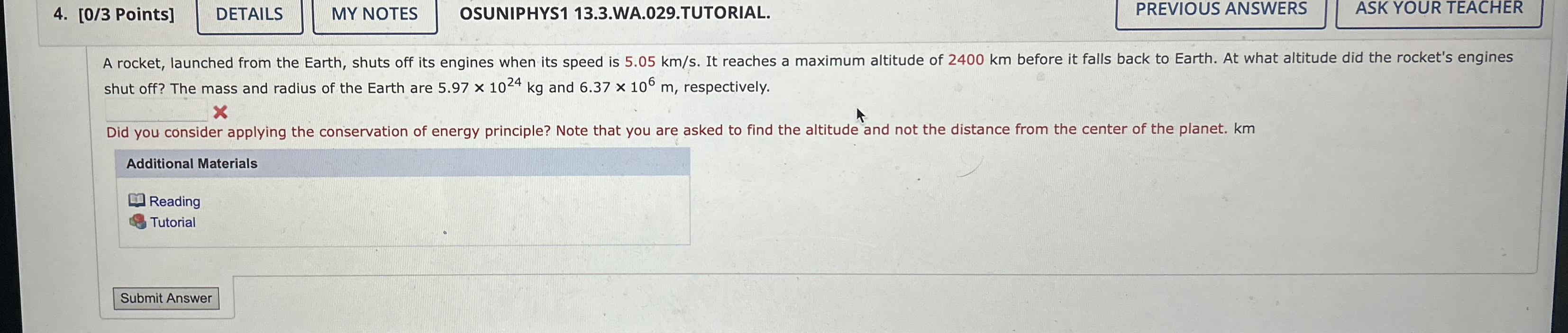 Solved [0/3 ﻿Points]OSUNIPHYS1 13.3.WA.029.TUTORIAL.PREVIOUS | Chegg.com
