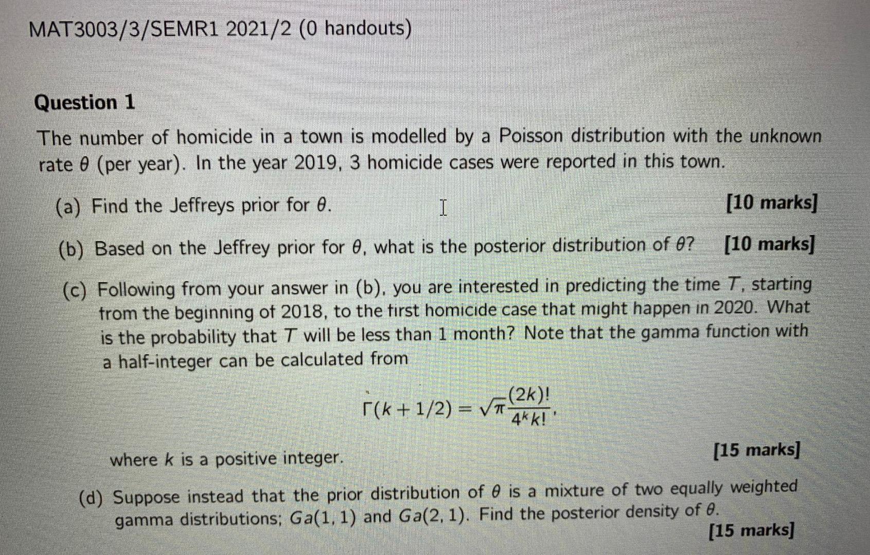 MAT3003/3/SEMR1 2021/2 (0 handouts) Question 1 The | Chegg.com