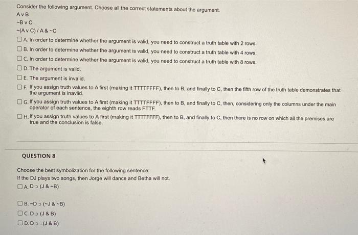 Consider the following argument. Choose all the | Chegg.com