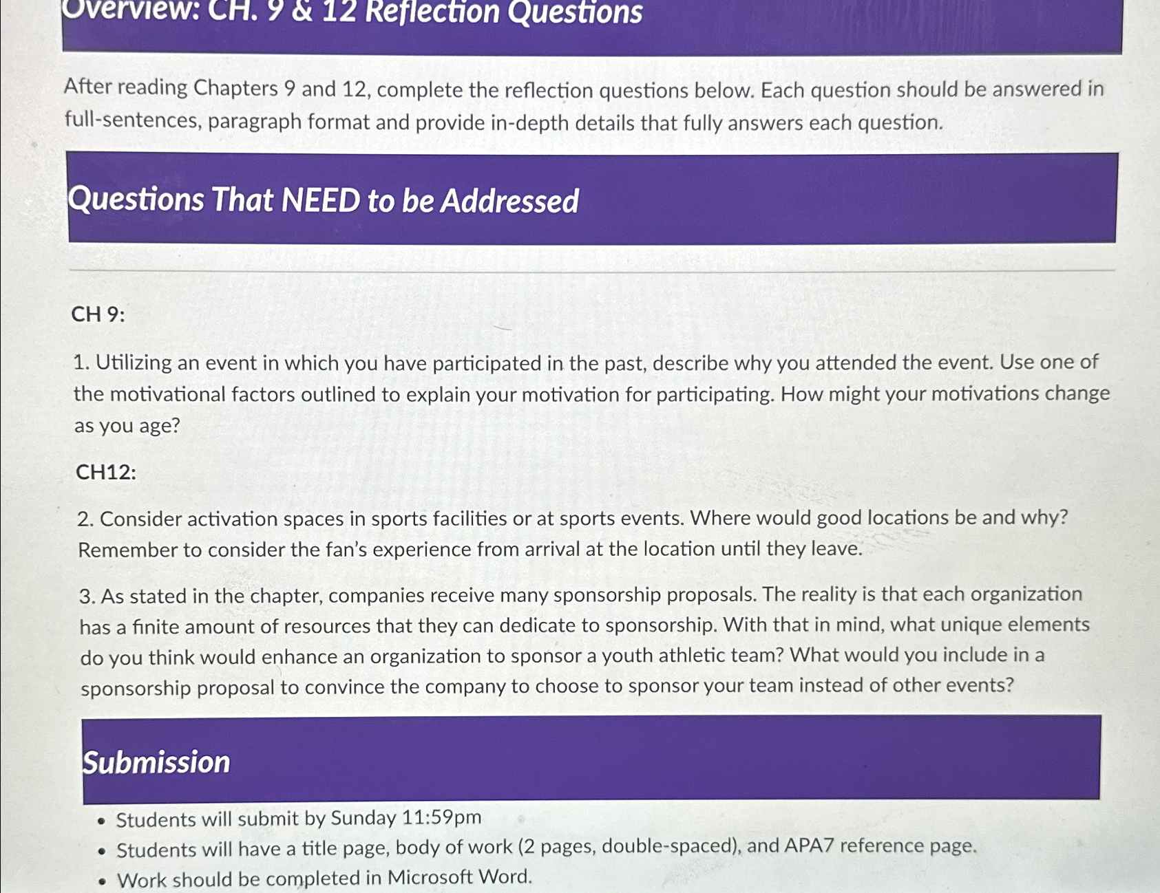 Solved verview: CH. 9 ﻿& 12 ﻿Reflection QuestionsAfter | Chegg.com