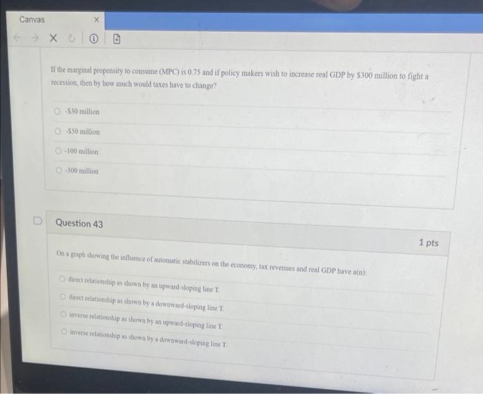 Solved Canvas If the marginal propensity to consume (MPC) is | Chegg.com