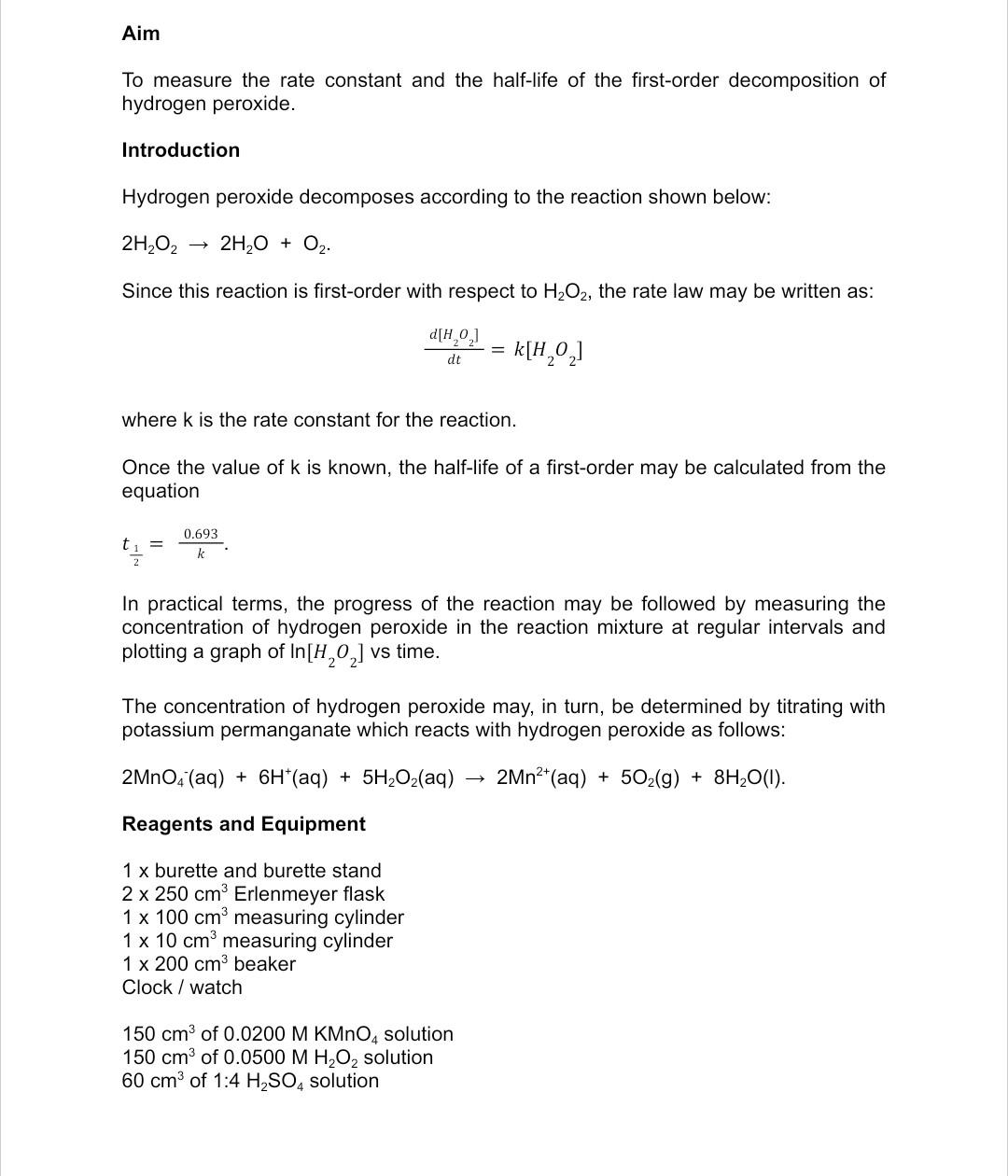 Solved Aim To measure the rate constant and the half-life of | Chegg.com