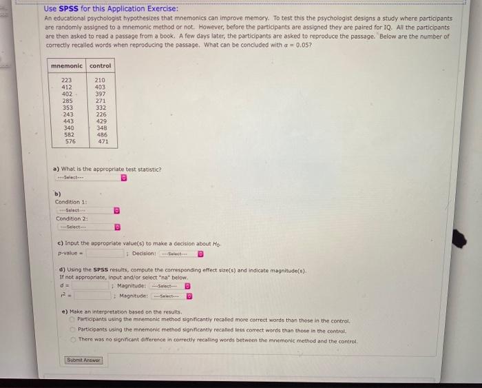 Solved Use SPSS for this Application Exercise: An | Chegg.com