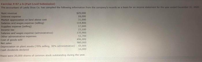 Solved Exercise 4-07 a-b (Part Level Submission) The | Chegg.com