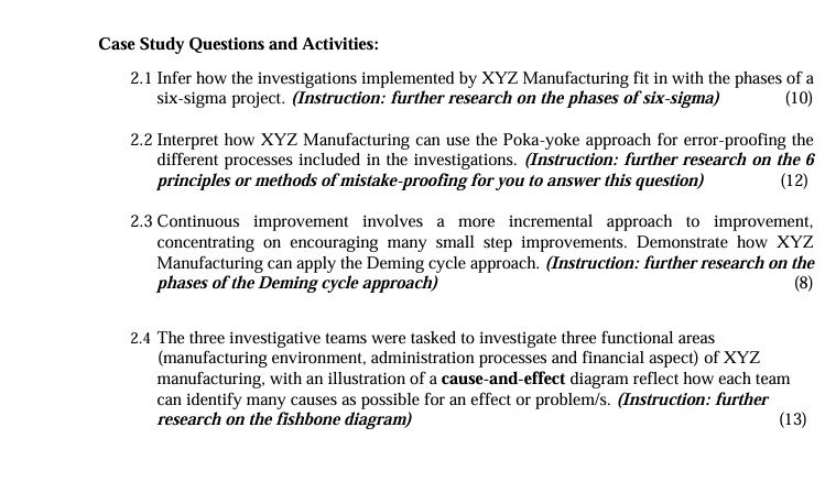 Solved CASE STUDY: XYZ ManufacturingXYZ Manufacturing is | Chegg.com