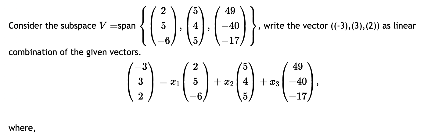 Solved Consider the subspace V= ﻿span | Chegg.com
