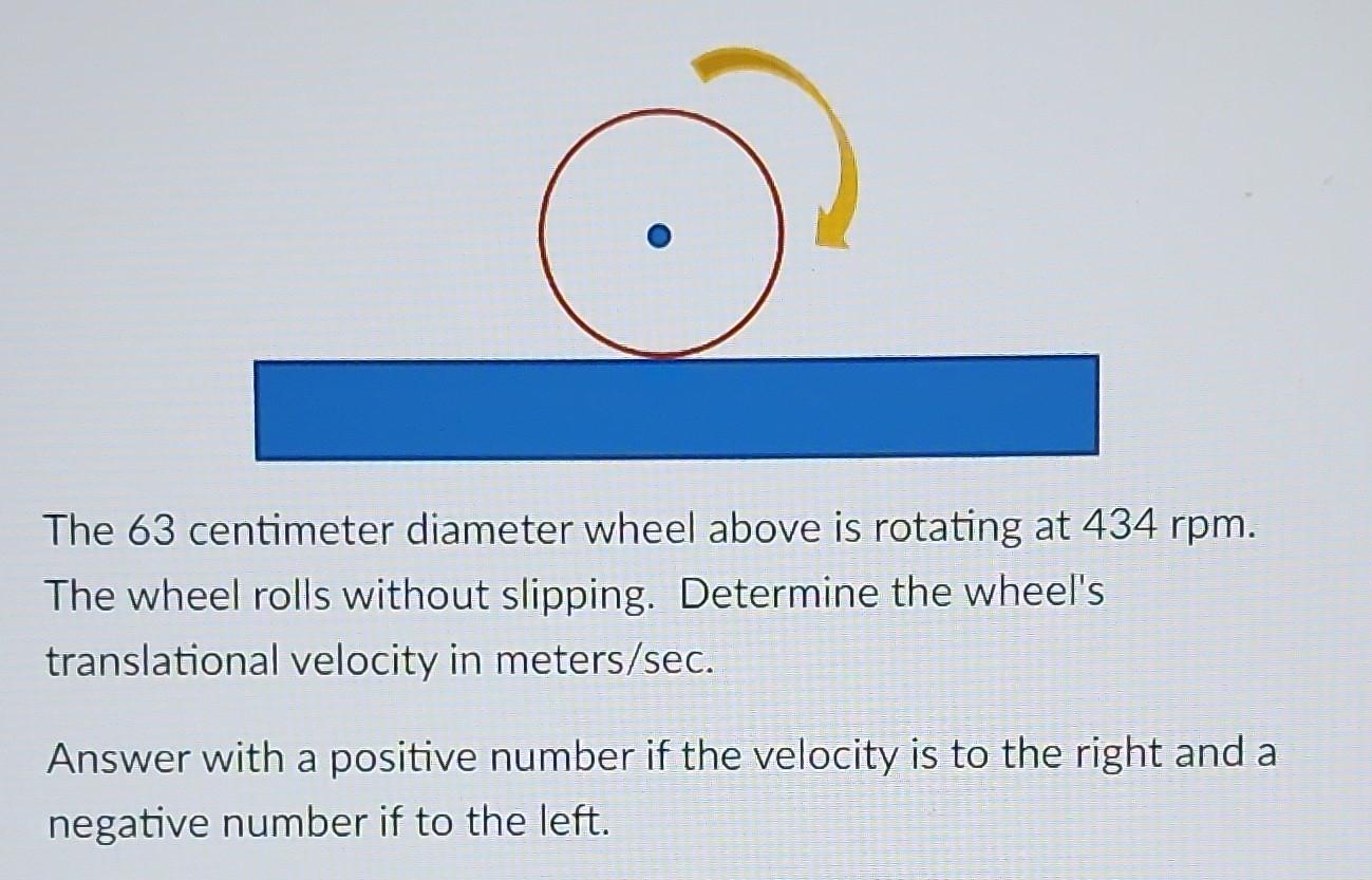 Solved The 63 centimeter diameter wheel above is rotating at | Chegg.com
