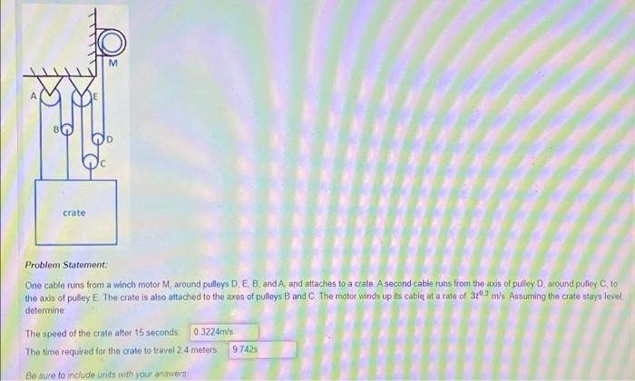 Solved One cable runs from a winch motor M, around pulleys | Chegg.com