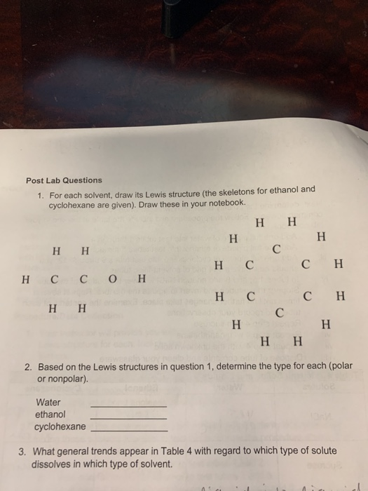 Solved: Post Lab Questions 1. For Each Solvent, Draw Its L... | Chegg.com