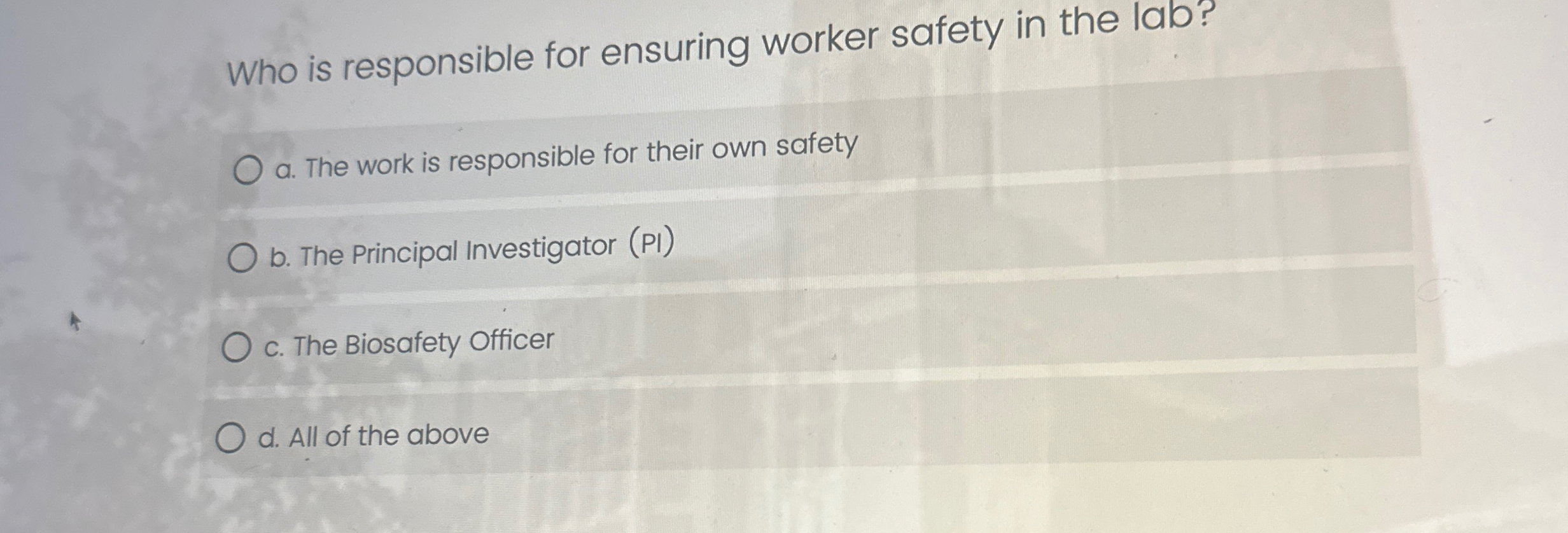 Solved Who is responsible for ensuring worker safety in the | Chegg.com