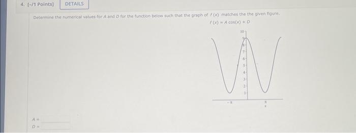 Solved Determine the numerical values for A and D for tha | Chegg.com