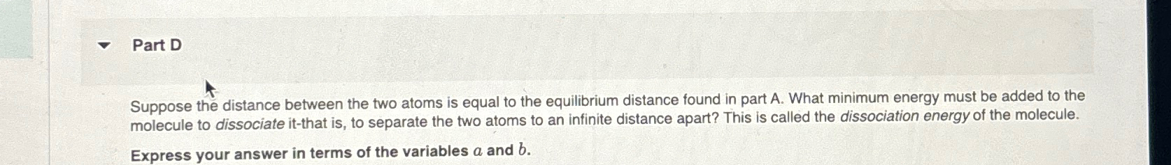 Solved Part DSuppose the distance between the two atoms is | Chegg.com