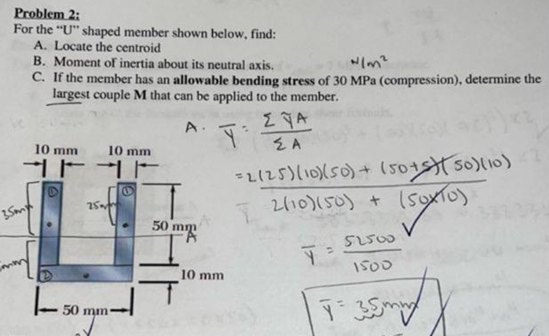 Solved Problem 2i: For the "U" shaped member shown below, | Chegg.com