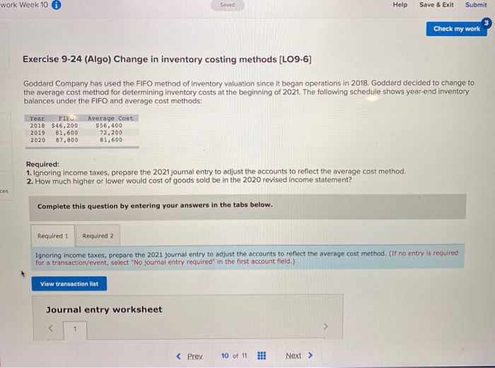 Solved work Week 100 Seved Help Save & Exit Submit Check my | Chegg.com