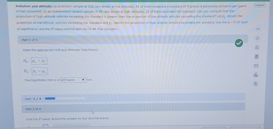 Solved Pollution and altitude: In a random sample of 312 | Chegg.com