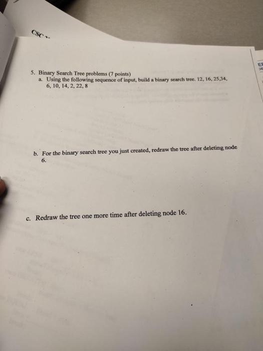 Solved 5. Binary Search Tree problems (7 points) a. Using | Chegg.com