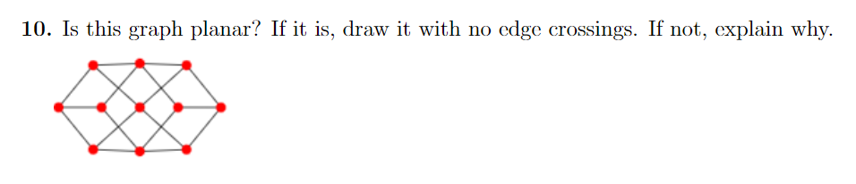 Solved Is this graph planar? If it is, ﻿draw it with no edge | Chegg.com