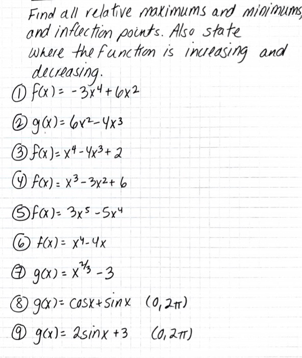 Solved Find all relative maximums and minimums and infection | Chegg.com