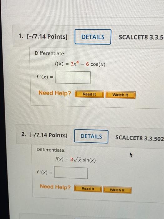 Solved 1. [-17.14 Points] DETAILS SCALCET8 3.3.5 | Chegg.com