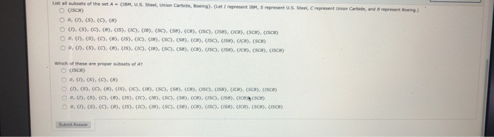 Solved List all subsets of the set A- (IBM, US Steel Union | Chegg.com
