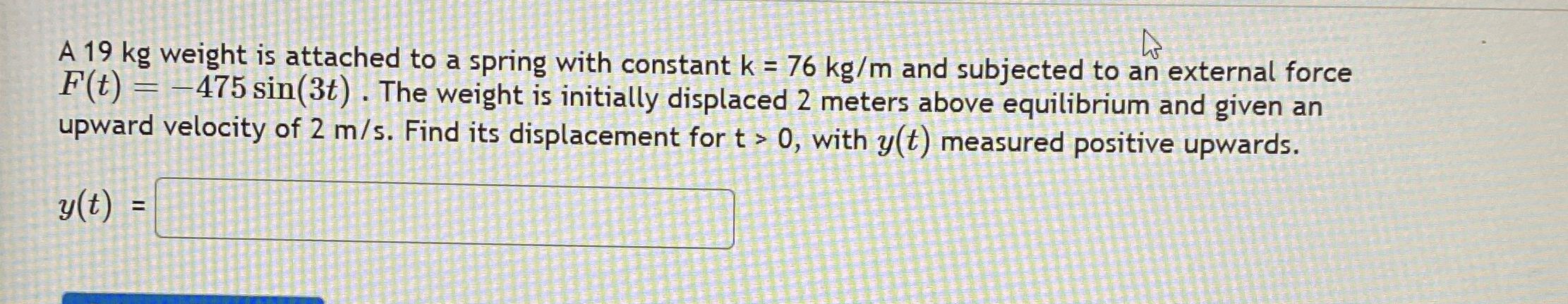 Solved A 19 ﻿kg weight is attached to a spring with constant | Chegg.com