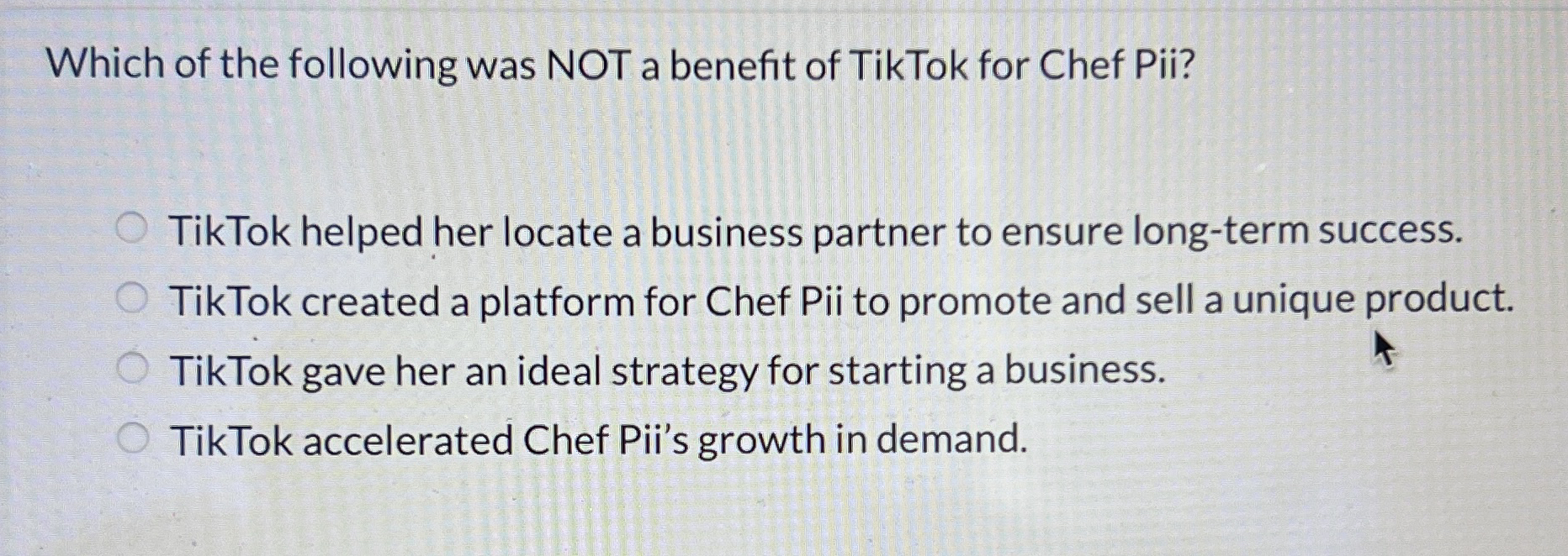Solved Which of the following was NOT a benefit of TikTok | Chegg.com