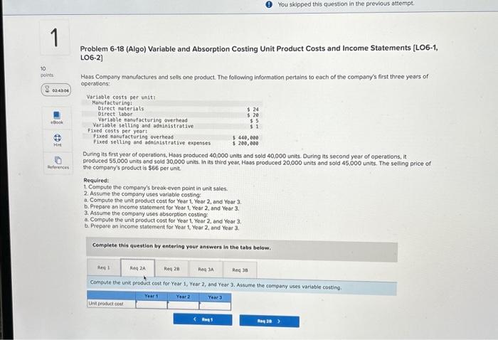 Solved 1 10 points 02:43:45 eBook 101 Hint c References | Chegg.com