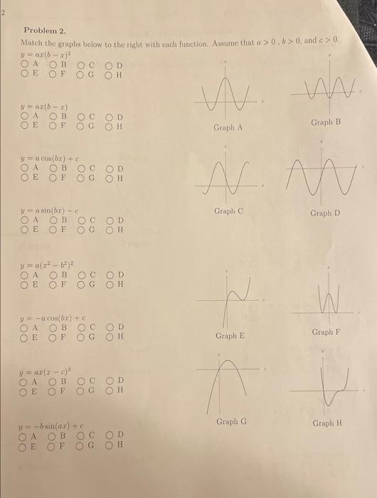 Solved Problem 1. Match the graphs below to the right with | Chegg.com