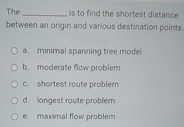 Solved The ___ is to find the shortest distance between an | Chegg.com