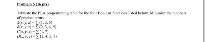 Solved Problem 5 (16 pts) Tabulate the PLA programming table | Chegg.com
